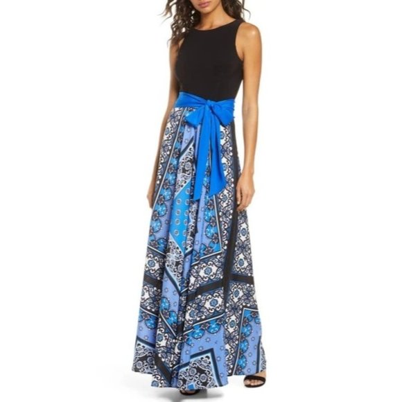 Eliza J | Dresses | Eliza J Scarf Print Sleeveless Maxi Dress In Cobalt ...